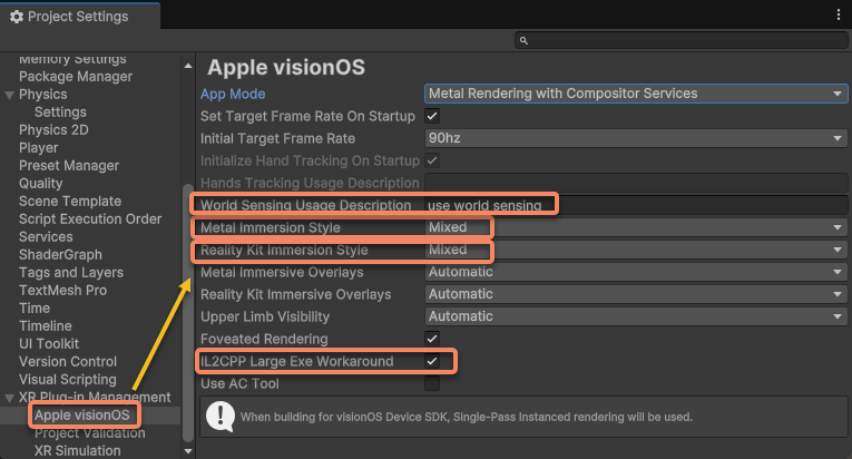 visionOS 工程配置 — EasyAR Sense Unity Plugin 4.7.0 文档